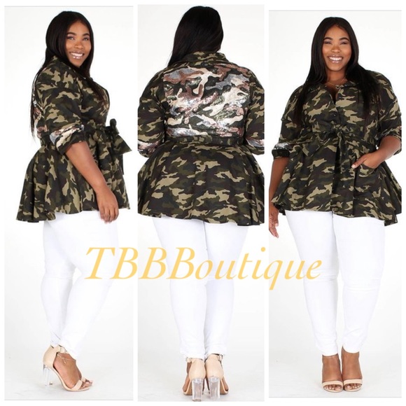 Eien Apparel | Jackets & Coats | 5restockedcamo Sequin Peplum Jacket ...